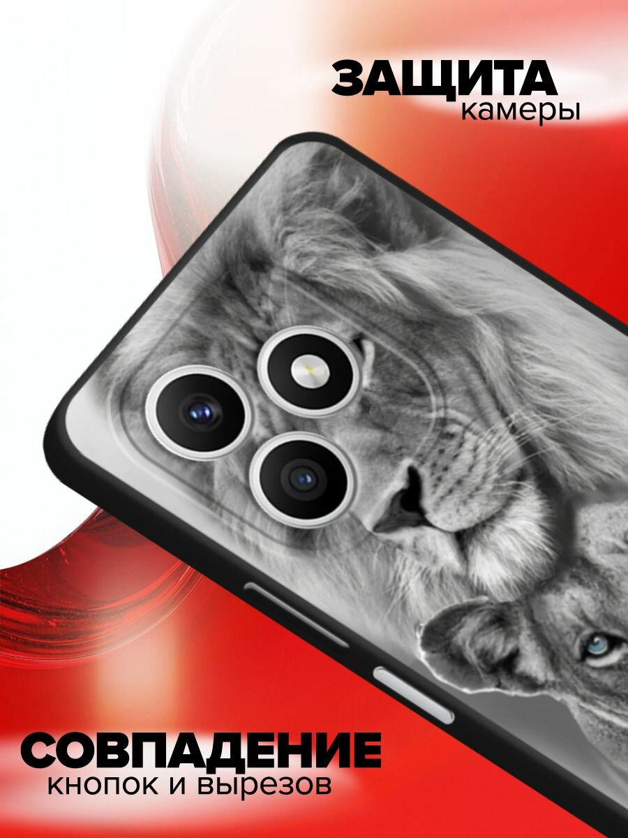 Черный матовый чехол на Honor X8d / Хонор X8d с принтом Львиный прайд — фото 1