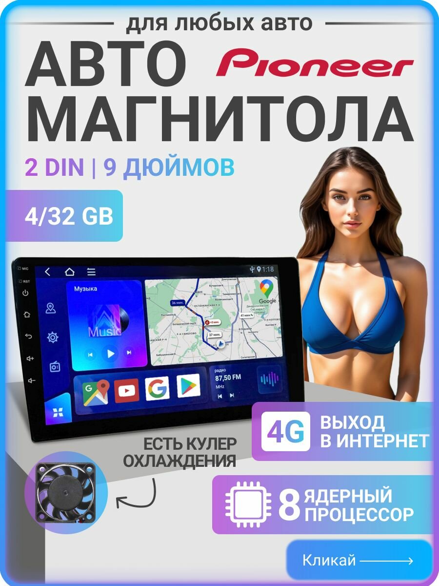 Магнитола для авто с блютуз 2 din 9 дюймов / Автомагнитола андроид 8 ядер