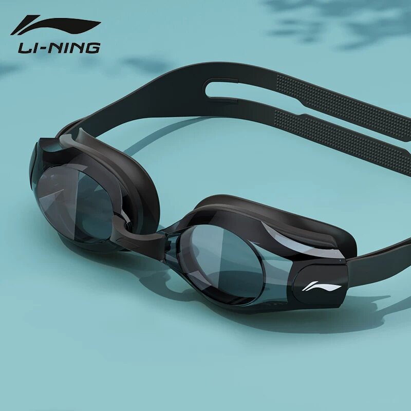 Плавательные очки Lining классический черный для мужчин и женщин с антизапотевшим прозрачным стеклом, защита от УФ,