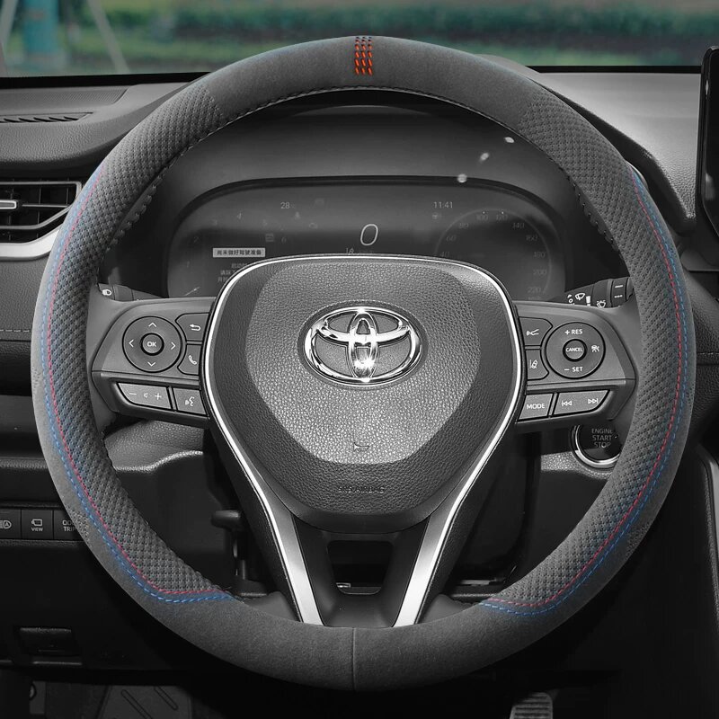 Зимняя кожаная накладка на рулевое колесо для Toyota Sienna 2021-2026, красная с красно-синей полосой, модный стиль