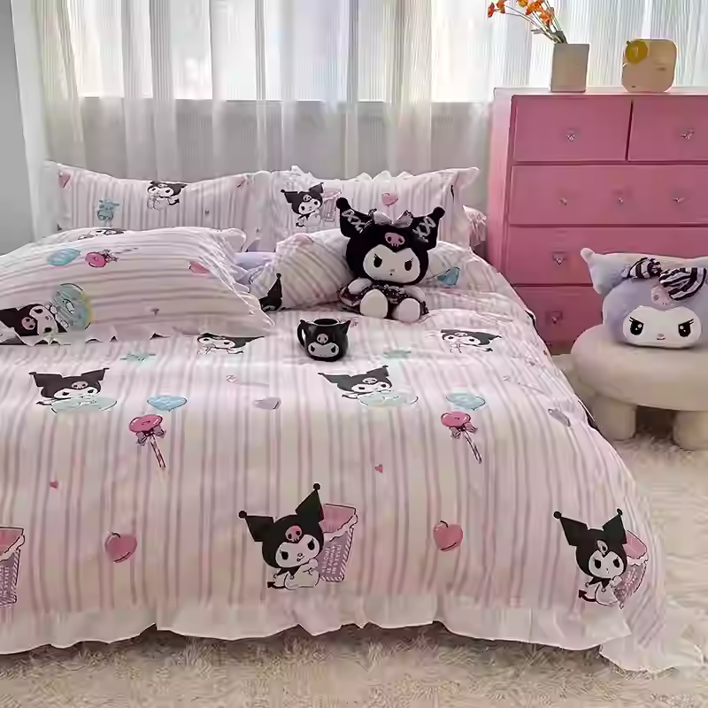 Пододеяльник Hello Kitty из 100% хлопка в стиле Ins, с кружевом, для сна без одежды, односпальный/двуспальный, в стиле