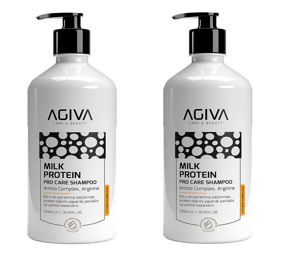 AGİVA Шампунь для волос Milk Protein Amino Complex Pro Care, 1000 мл - 2 штуки