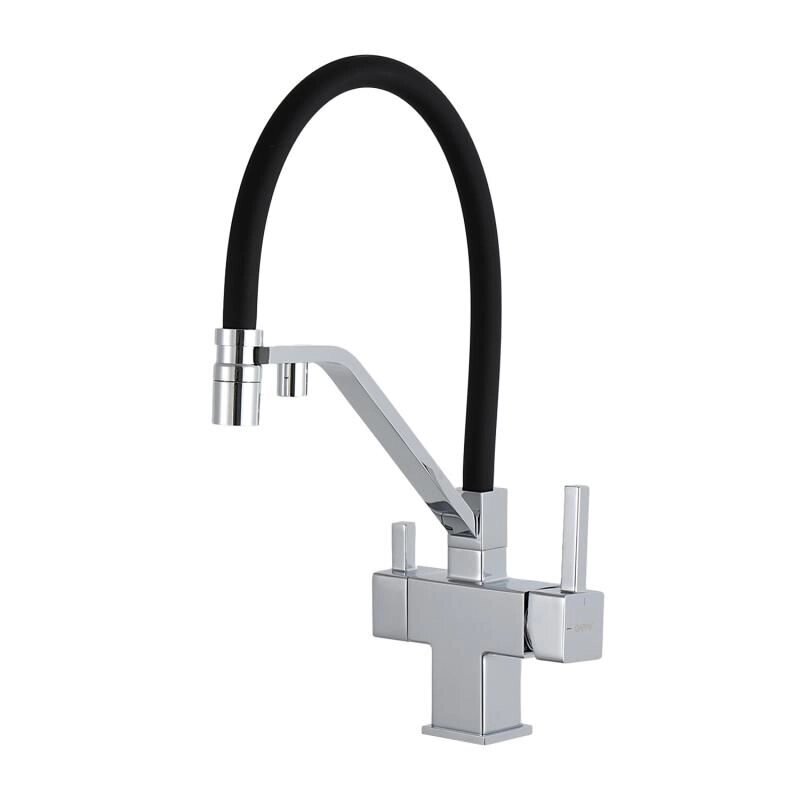 Смеситель для кухонной мойки Gappo G95-60 G4CR39NU5-PD60CD с подключением фильтра питьевой воды и гибким изливом, хром, черный