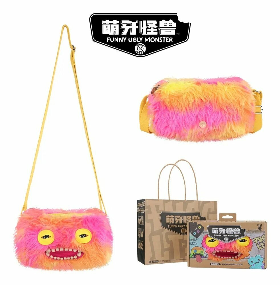 Ugly Tooth Monster Fluffy Crossbody Bag/ Карманная сумка/Зубы, как у человека, тонкие глаза, бежевые волосы