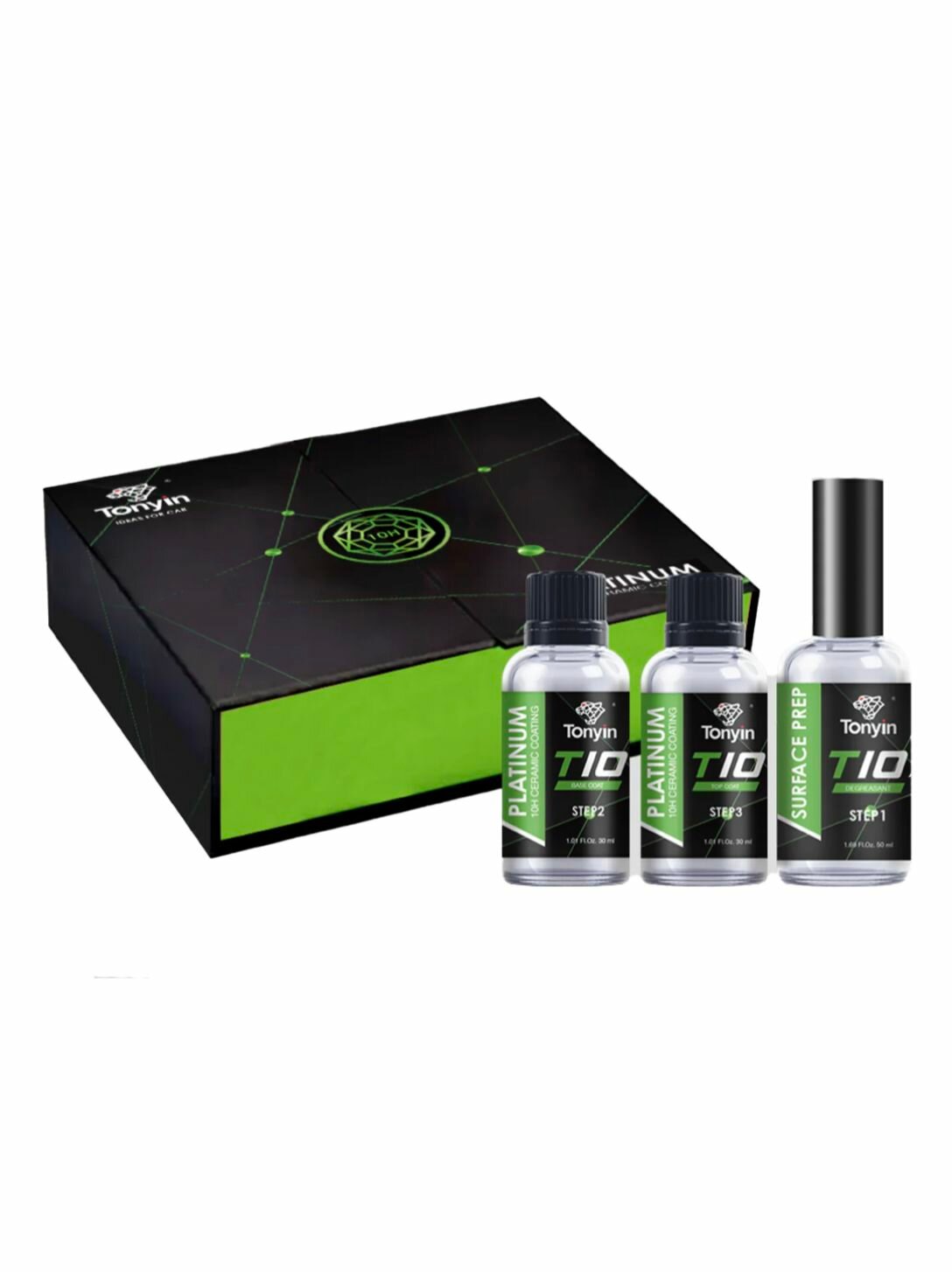 TC01A3 Керамическое покрытие для кузова PLATINUM 10H CERAMIC COATING KIT TONYIN, 30 мл + 30 мл + 50 мл.