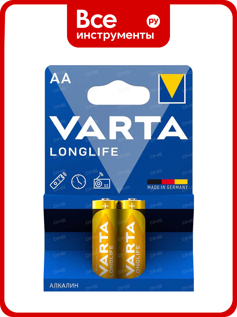 Батарейка Varta LONGLIFE LR6 AA BL2 Alkaline 1.5V (4106) 04106101412 щелочная алькалиновая с длительным сроком службы