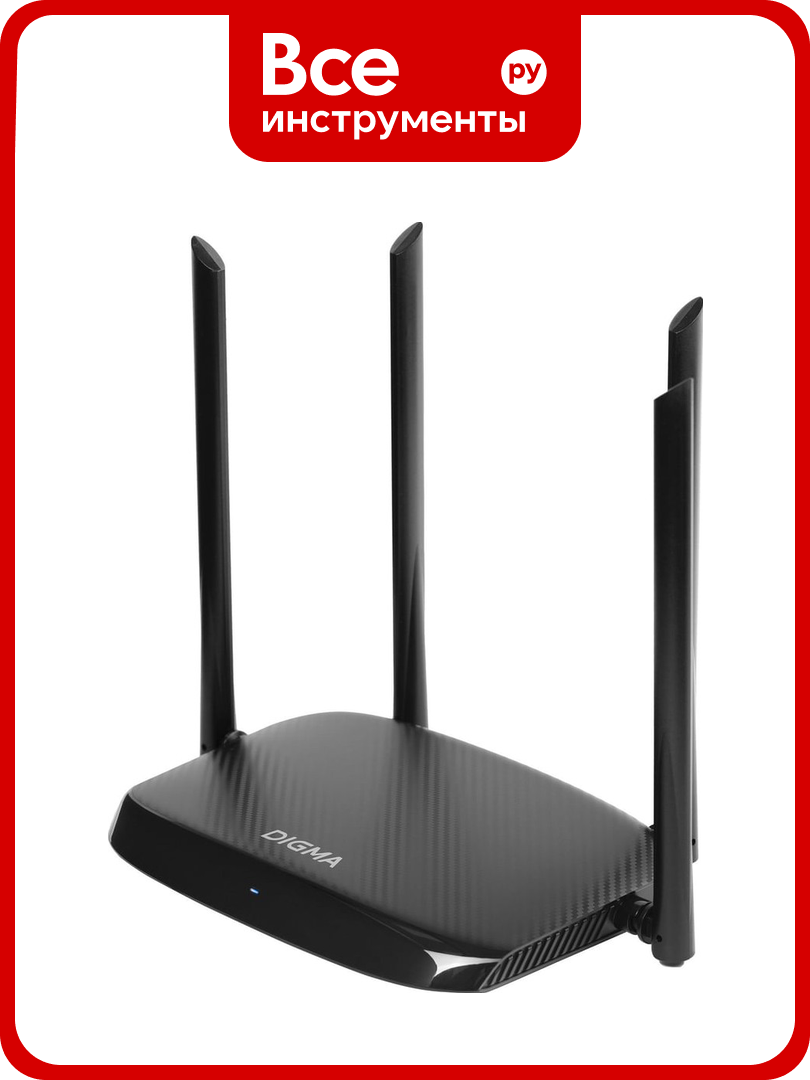 Беспроводной роутер DIGMA DWR-AC1201 AC1200 10/100BASE-TX черный (упак:1шт) 1870497, серый