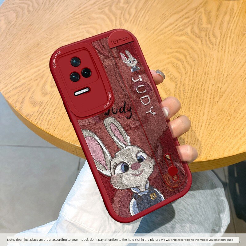 Силиконовый чехол для Redmi K70E, красный, мягкий, с красным ремешком и дизайном Джуди