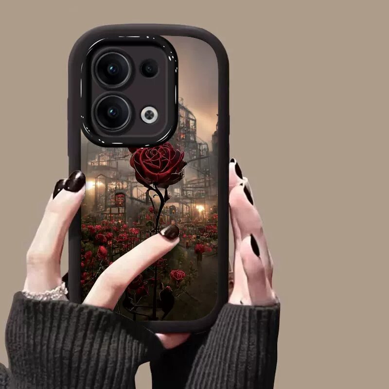 Чехол для OPPO Reno 10 Pro Bastion Rose Classic Black из мягкого ТПУ с защитным стеклом