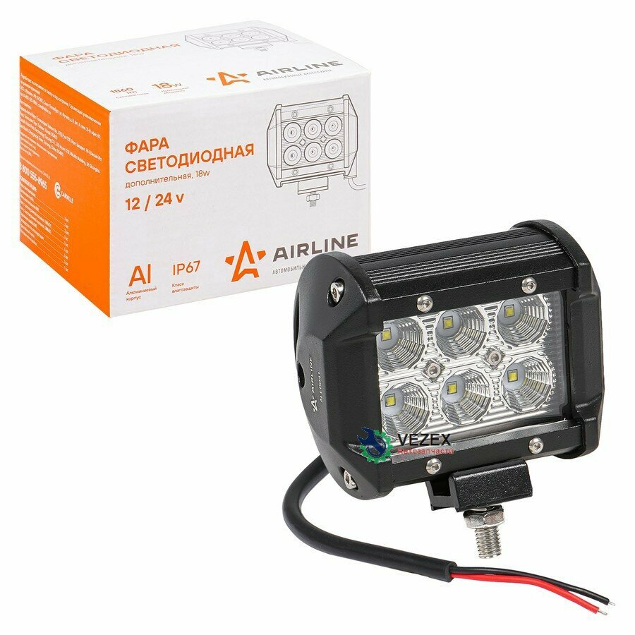 AIRLINE ALED041 фара светодиодная! балка двухрядная, 6LED, рассеянный свет, 18Вт, 98х78х65, 12/24В\
