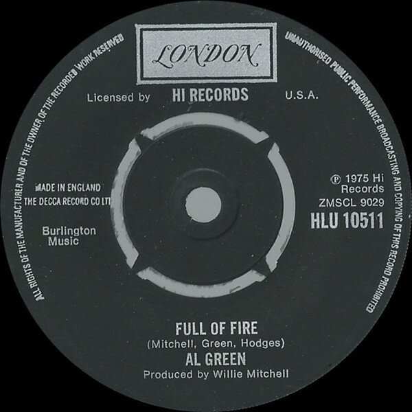 Пластинка Al Green "Full Of Fire / Could I Be The One" 7" (Single/UK/1975) VG/VG