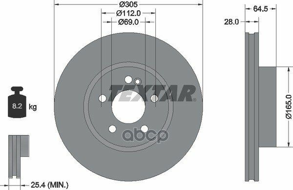 Диск тормозной MERCEDES W205 13-/W213 16- передний вент. D 305мм. A0004212512 / TEXTAR 92330805 Textar арт. 92330805