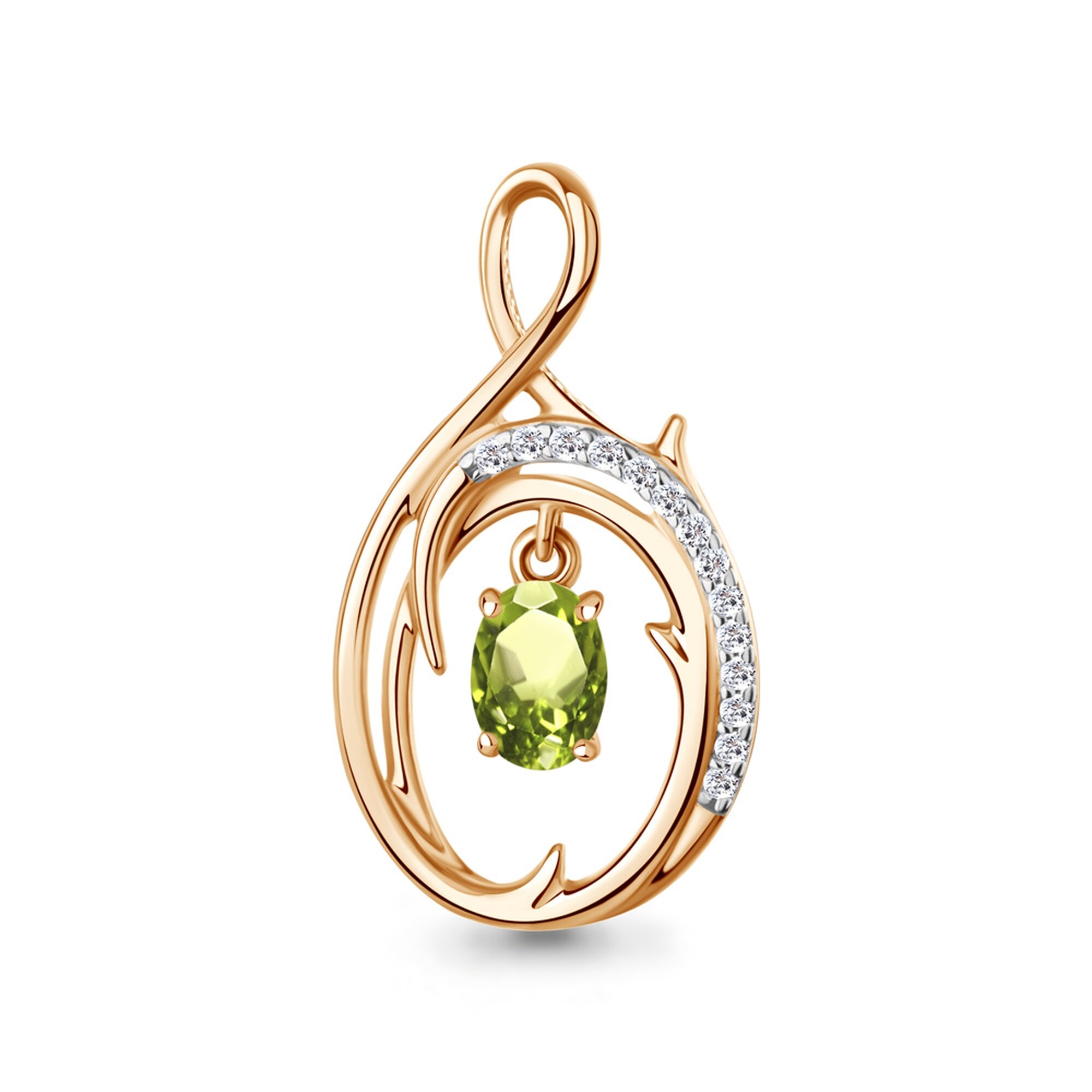 Подвеска, серебро, 925 проба, золочение, хризолит, фианит