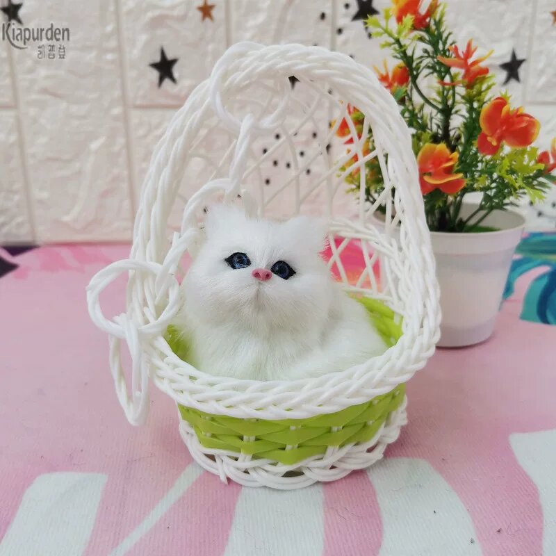 Говорящая плюшевая игрушка кошки в корзине, цвет циан, белая кошка, милый дизайн для интерьера
