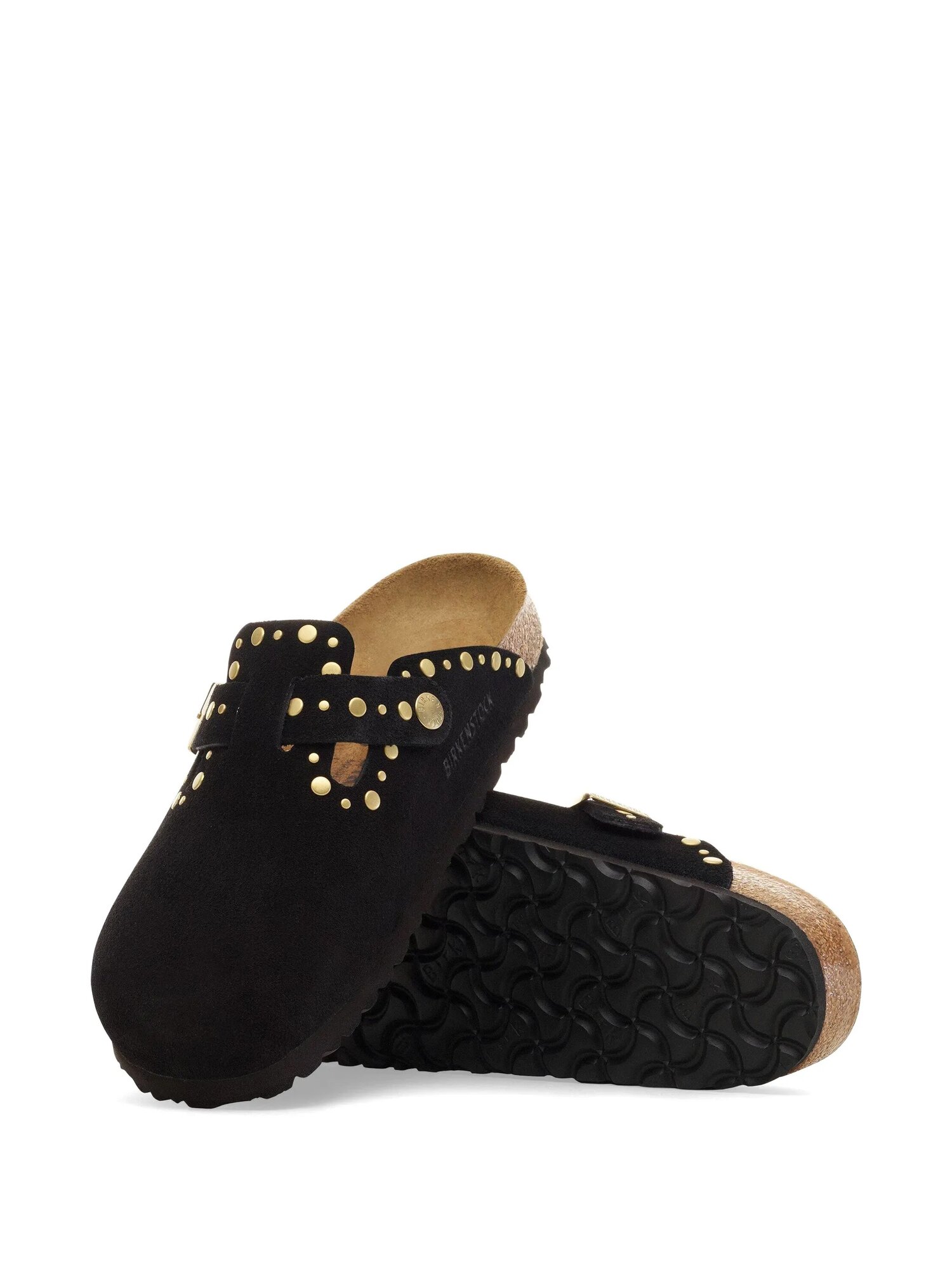 Мюли Birkenstock Boston rivets suede flat mules, размер 39 EU, black/black — фото 1