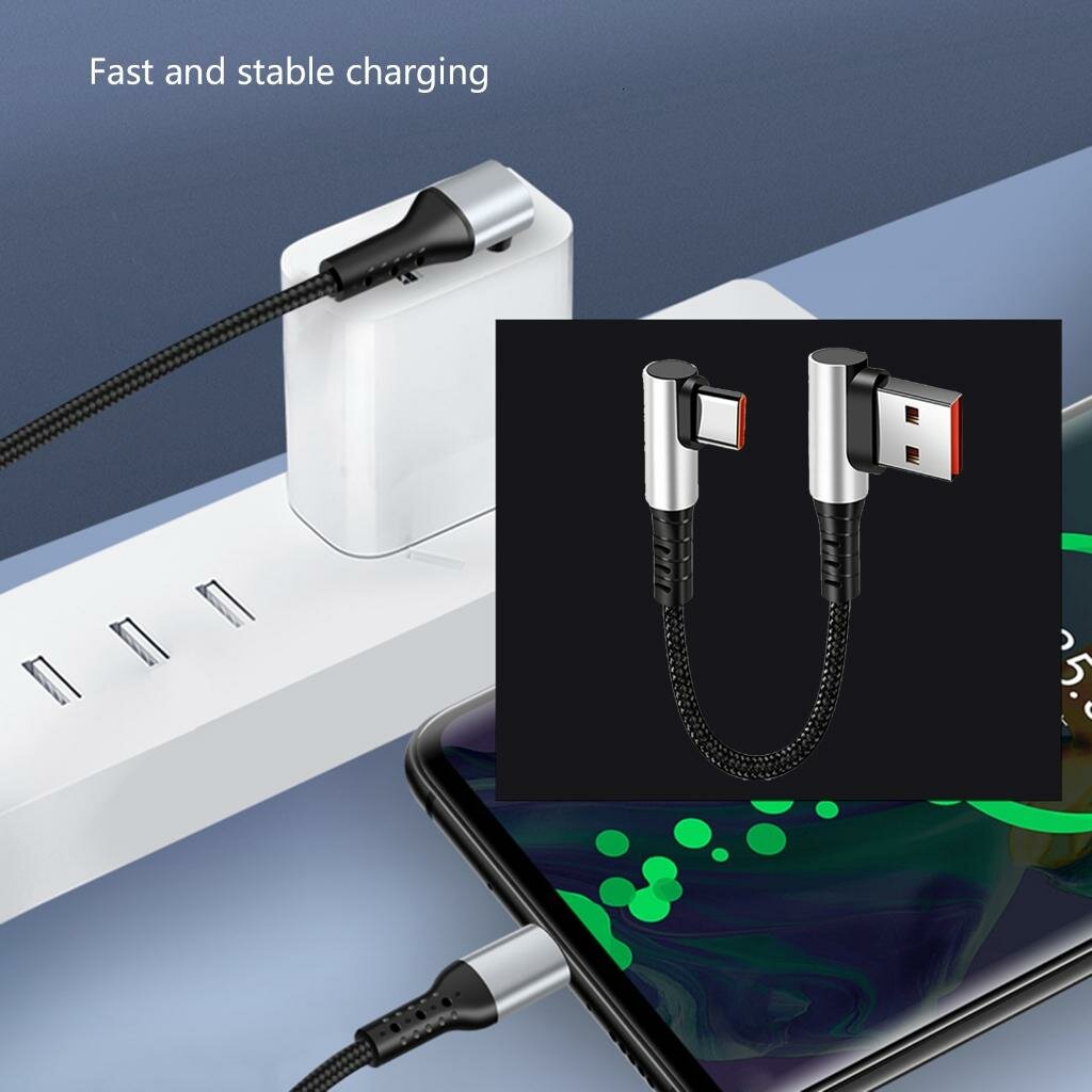 Кабель USB–Type-C с углом 90°, 0.25m - double elbow — фото 1