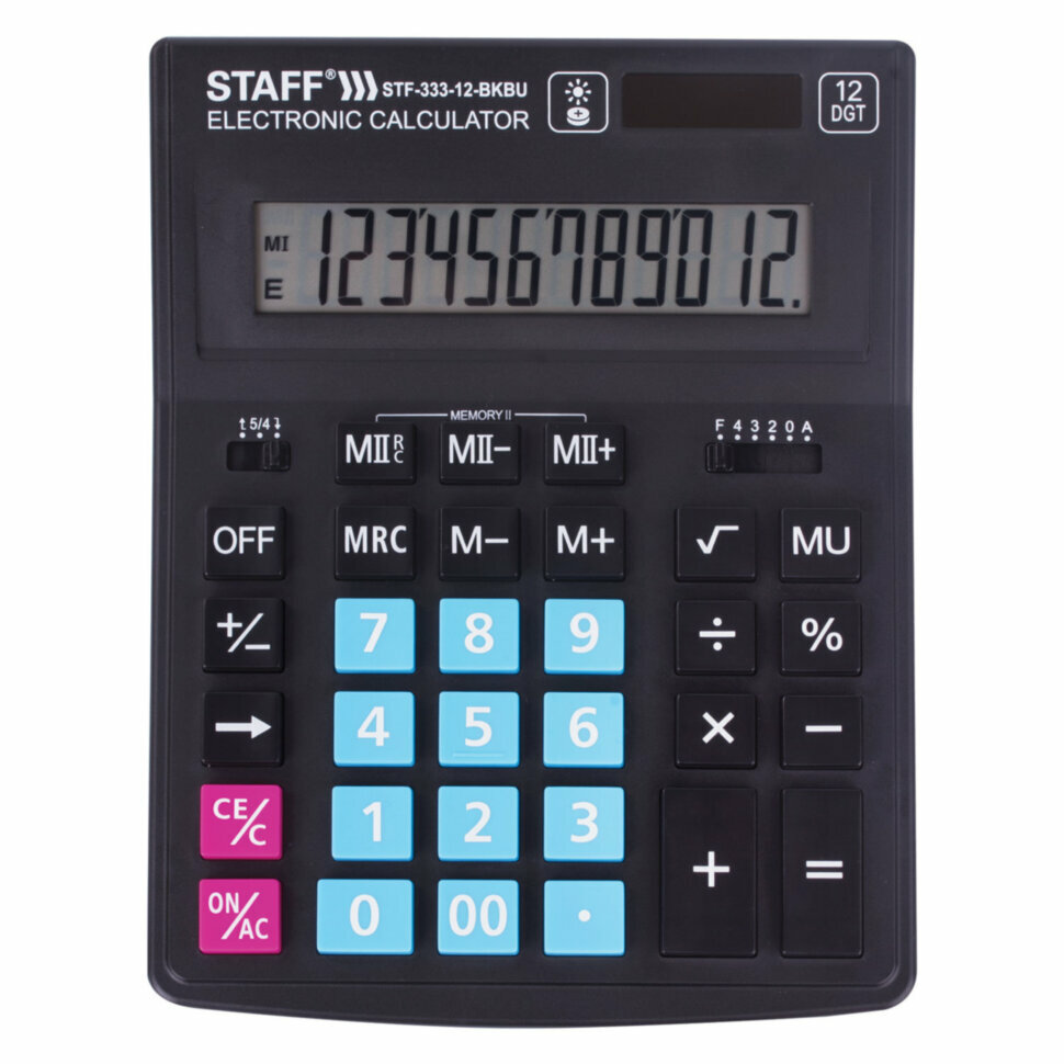 Калькулятор настольный STAFF PLUS STF-333-BKBU ( 200x154 мм) 12 разрядов, черно-синий, 250461, 250461