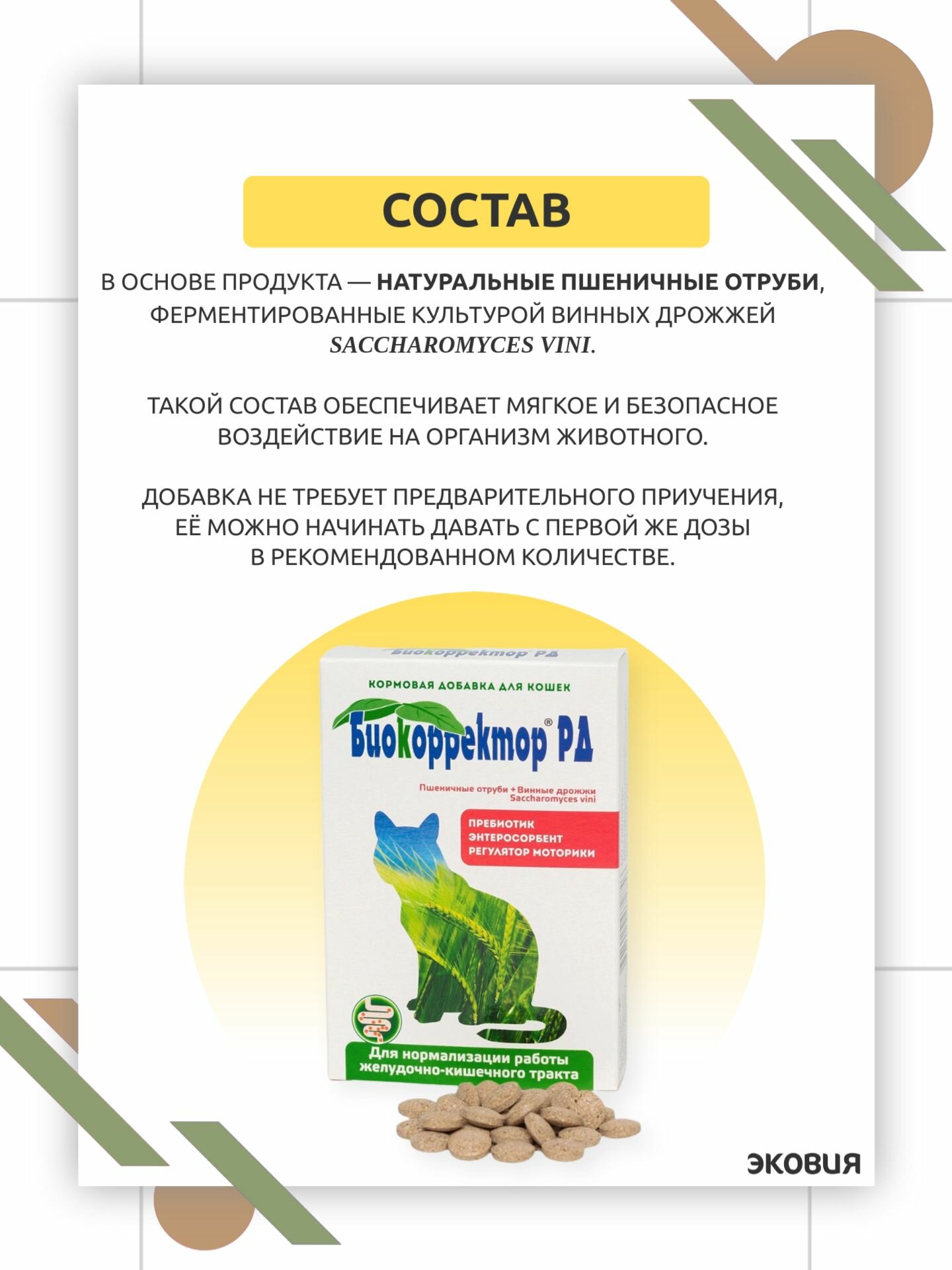 Кормовая добавка для нормализации работы желудочно-кишечного тракта кошек Биокорректор РД 1 уп по 60 табл — фото 1