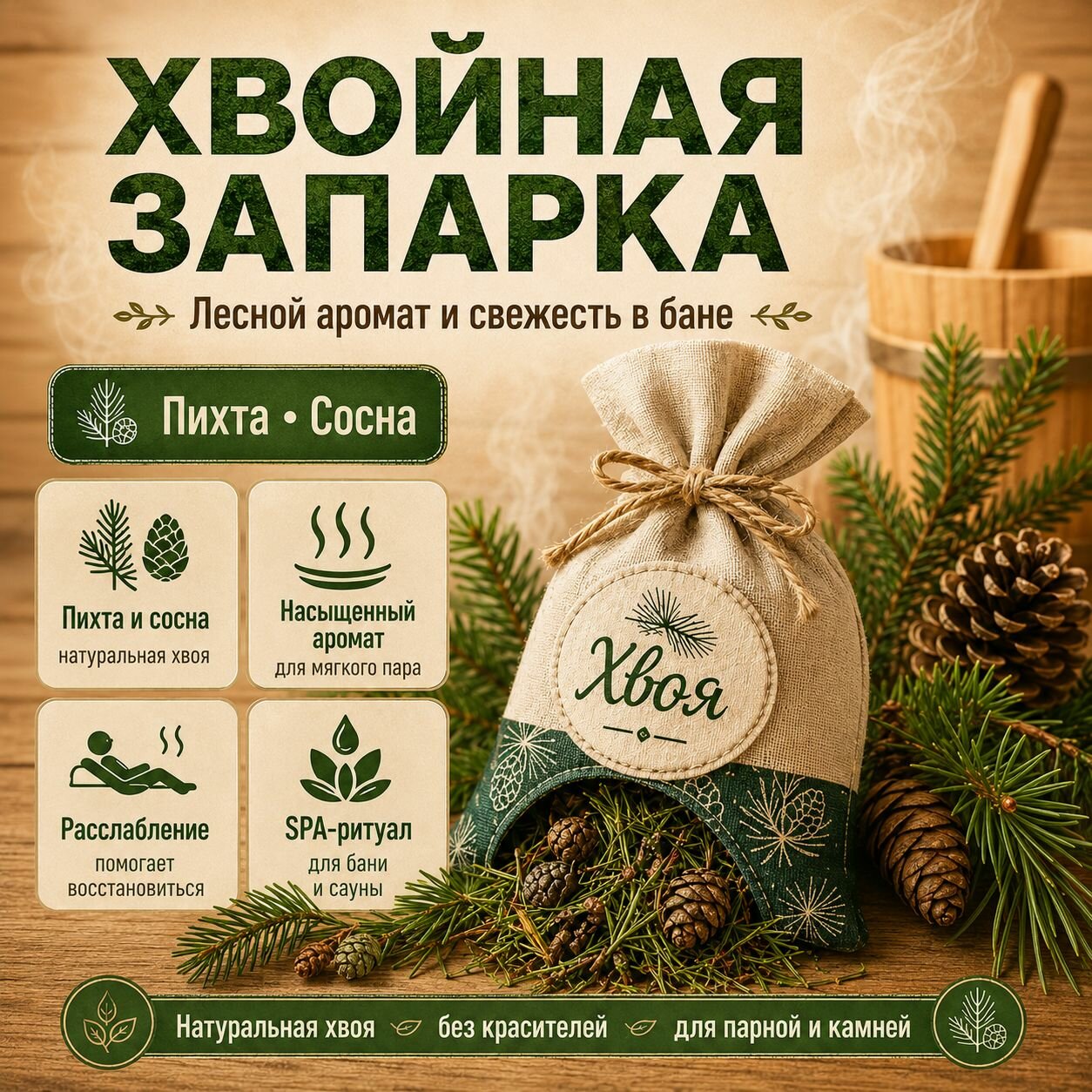 Хвойная запарка Ароматный сбор из хвои пихты и сосны .