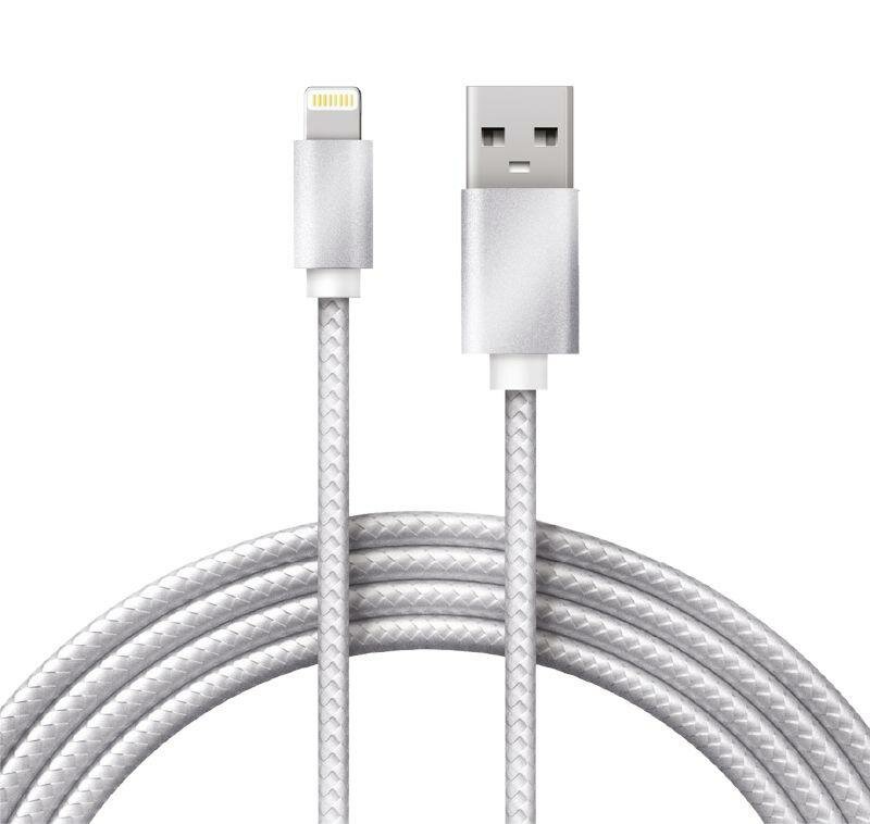 Кабель USB-Lightning 1м серебристая нейлоновая оплетка Rexant 18-7051