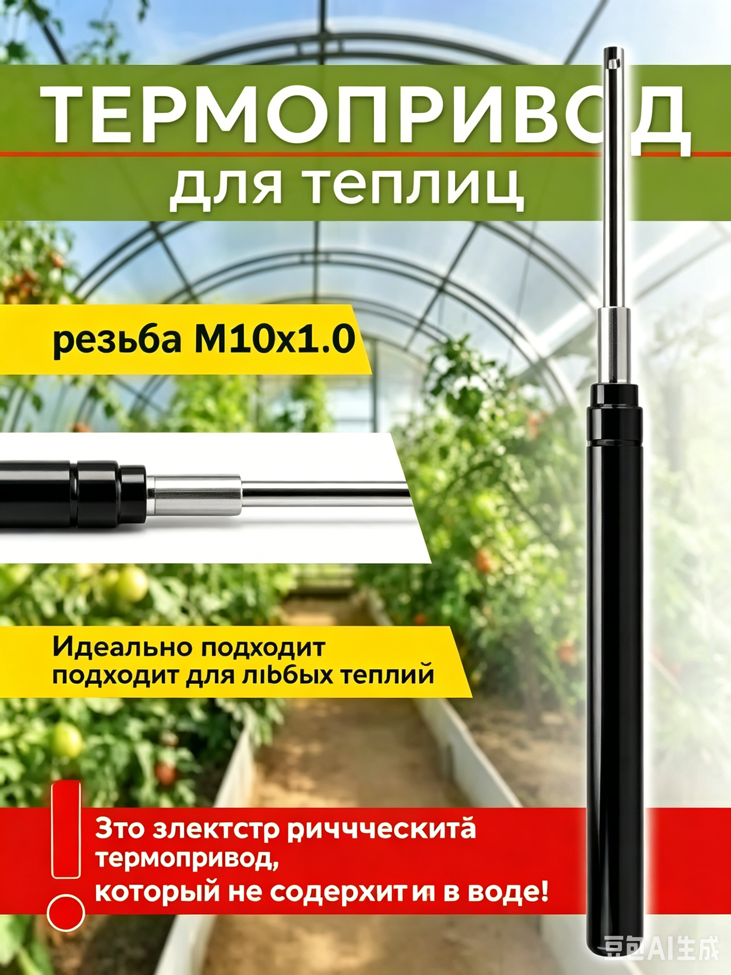 Термопривод V858, для открывания теплиц, металл, черный, 33х1,5 см