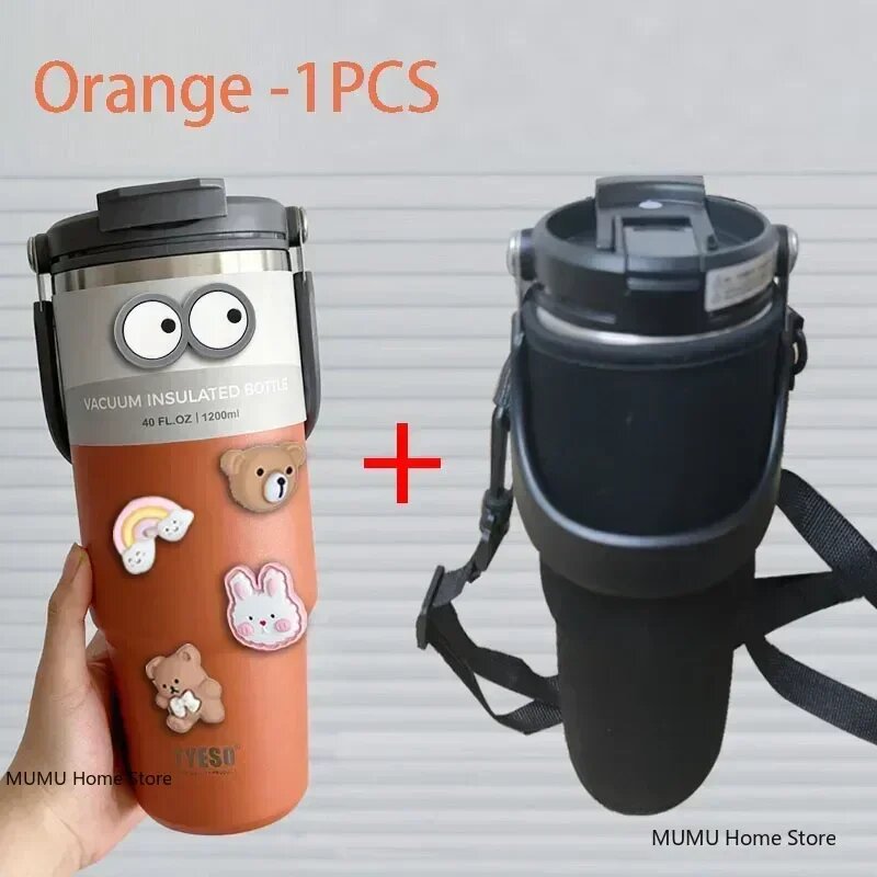 TYESO Термокружка из нержавеющей стали 600/750/900/1050/1200 Оранжевый, 600ML, Orange With Cup Bag