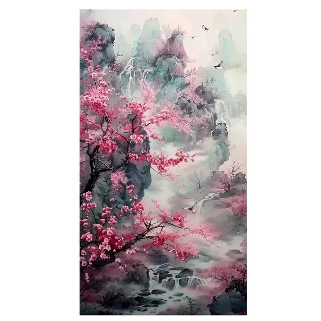 Алмазная вышивка Pink Sakura Valley, Цвет: 4
