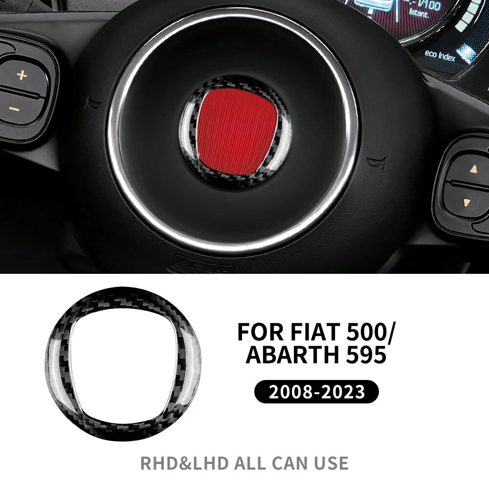 Наклейка из натурального твердого углеродного волокна для Fiat 500 Abarth 595 695-2008 2021 2022 2023, центр рулевого колеса автомобиля, аксессуары для интерьера