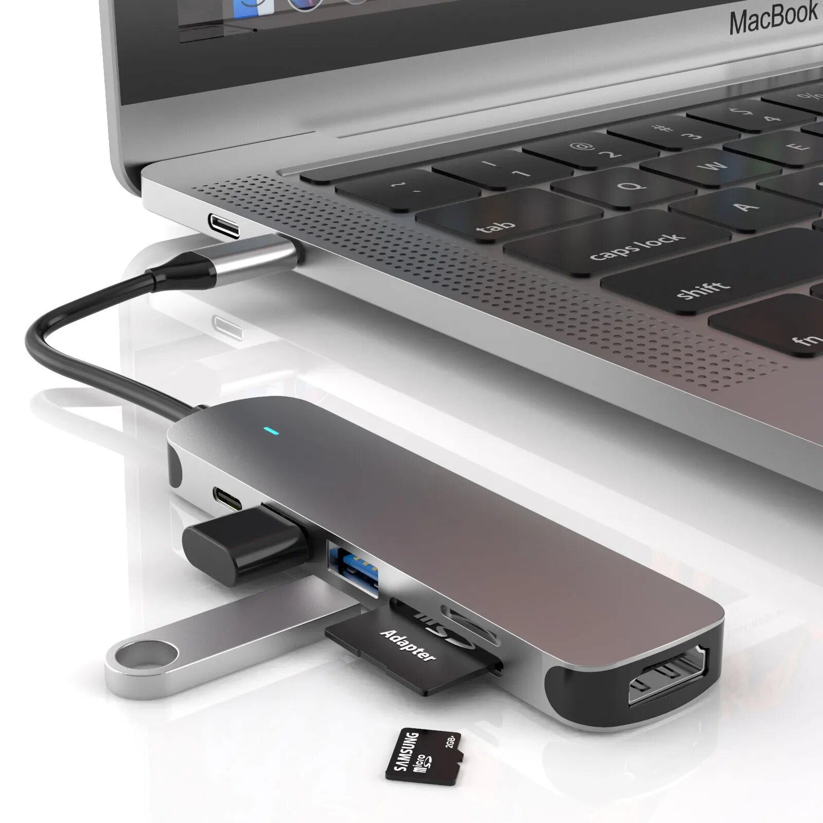 USB C концентратор Basix 6 в 1, серый (BX6H-Grey)