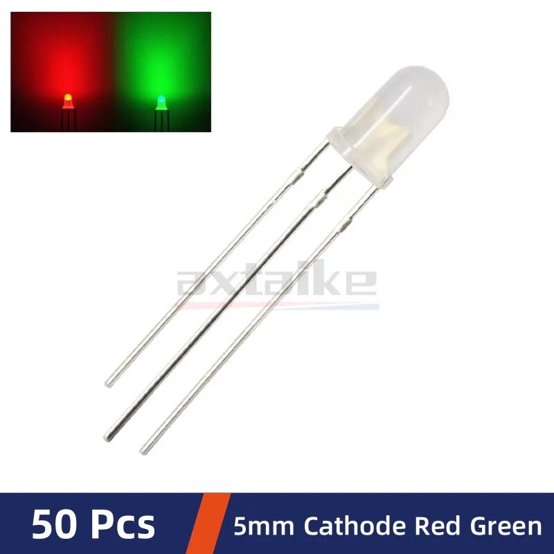 Набор ламп Axtaike Diffused Foggy Type 3mm 5mm двухцветные красный зеленый F5 Cathode Red Green