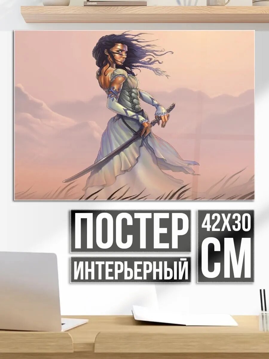 Плакат постер Девушка с мечом
