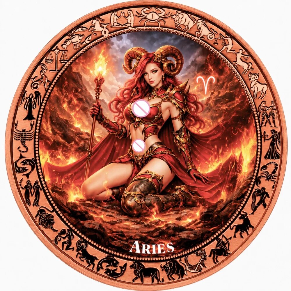 Монеты из меди с изображением богинь зодиака 1 унция Красный, Aries