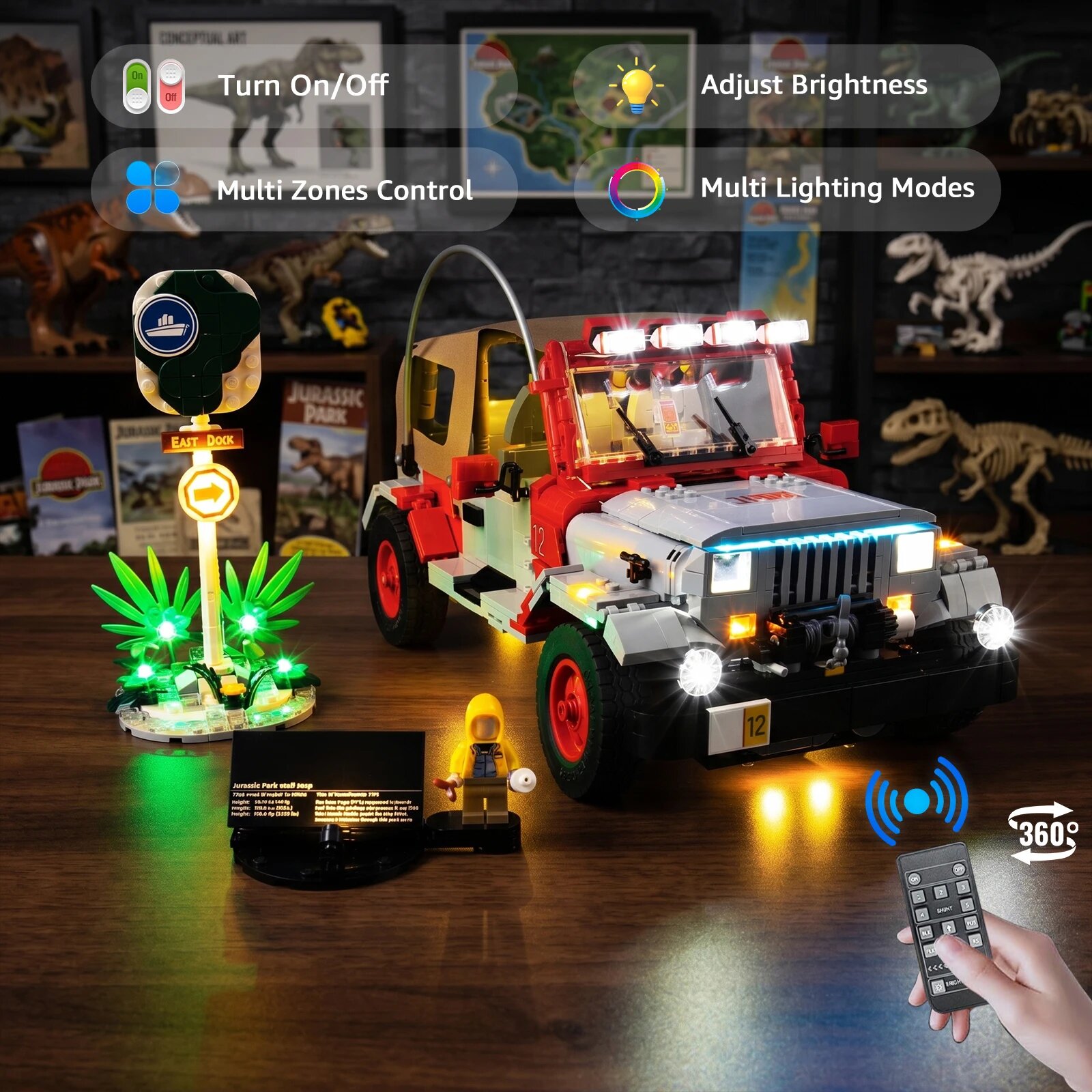 Светодиодная подсветка Kyglaring для Lego Jurassic Park Jeep, RC Version