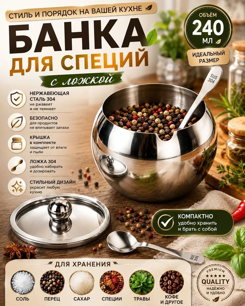 Банка для сыпучих продуктов, 240 мл, 1 шт