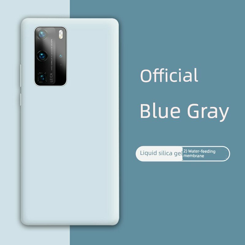 Чехол для Huawei P40 из жидкой силиконовой кожи с полной защитой от падений, цвет сине-серый