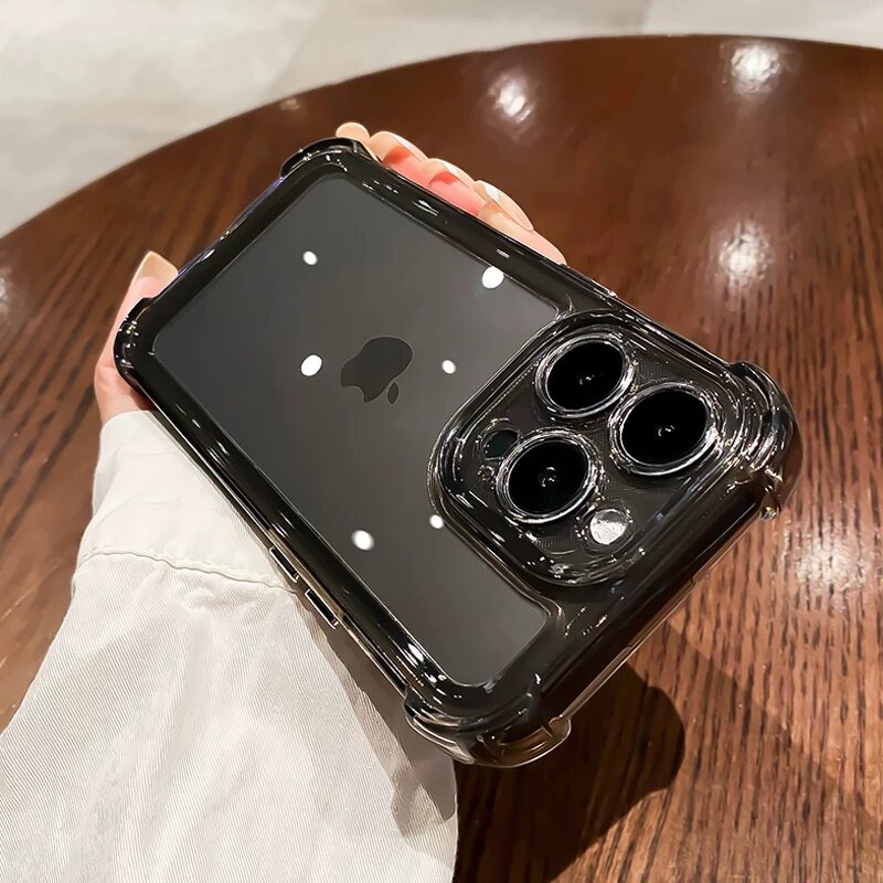 IPhone 15 Pro Max Прозрачный черный квадратный угловой усиленный воздушный подушка ударопрочный чехол