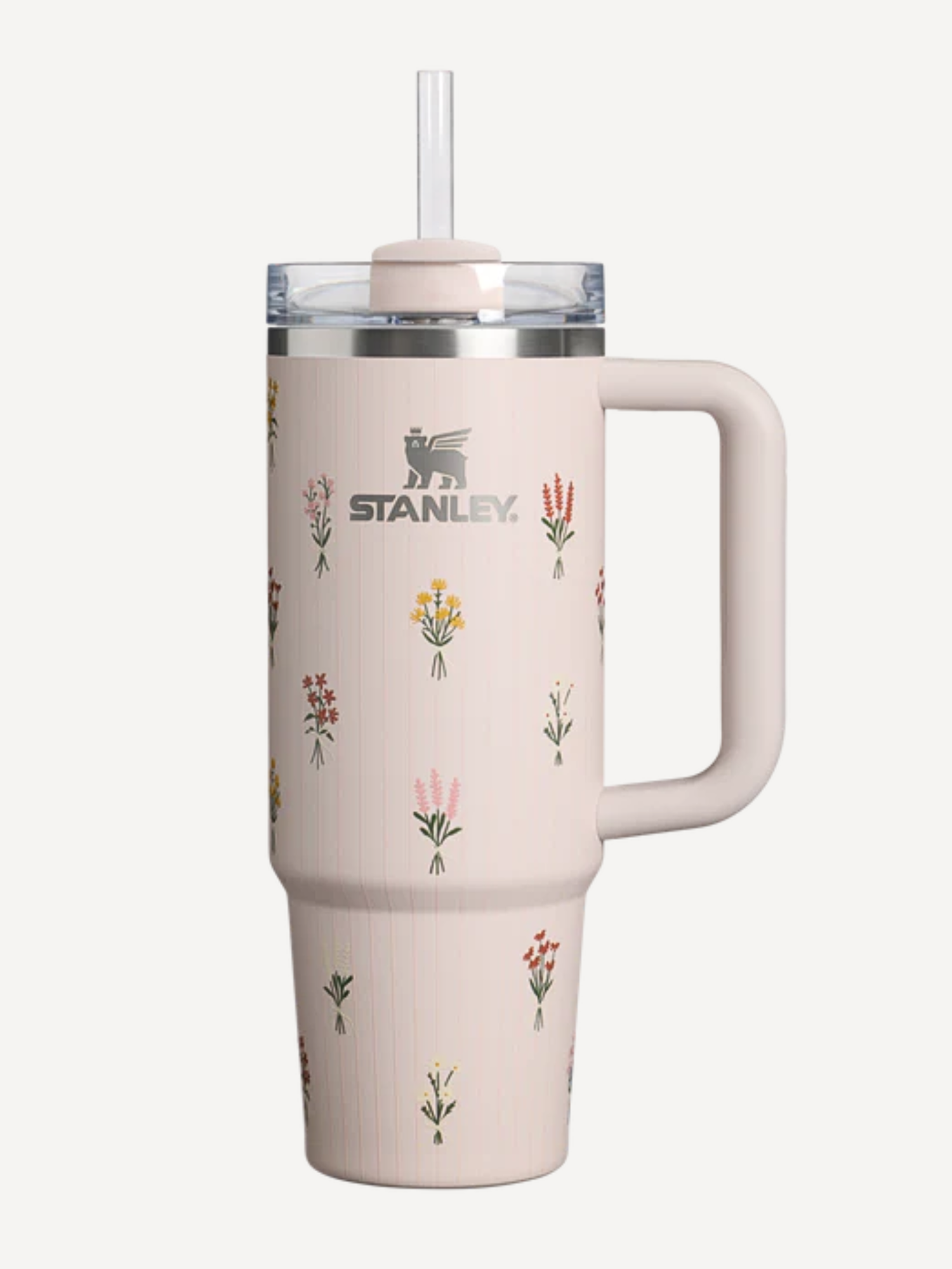 Термокружка Stanley Quencher H2.0 FlowState 0.89 л (30 oz), с трубочкой, цвет розовый с цветочным принтом (Rose Quartz Bouquets), оригинал США