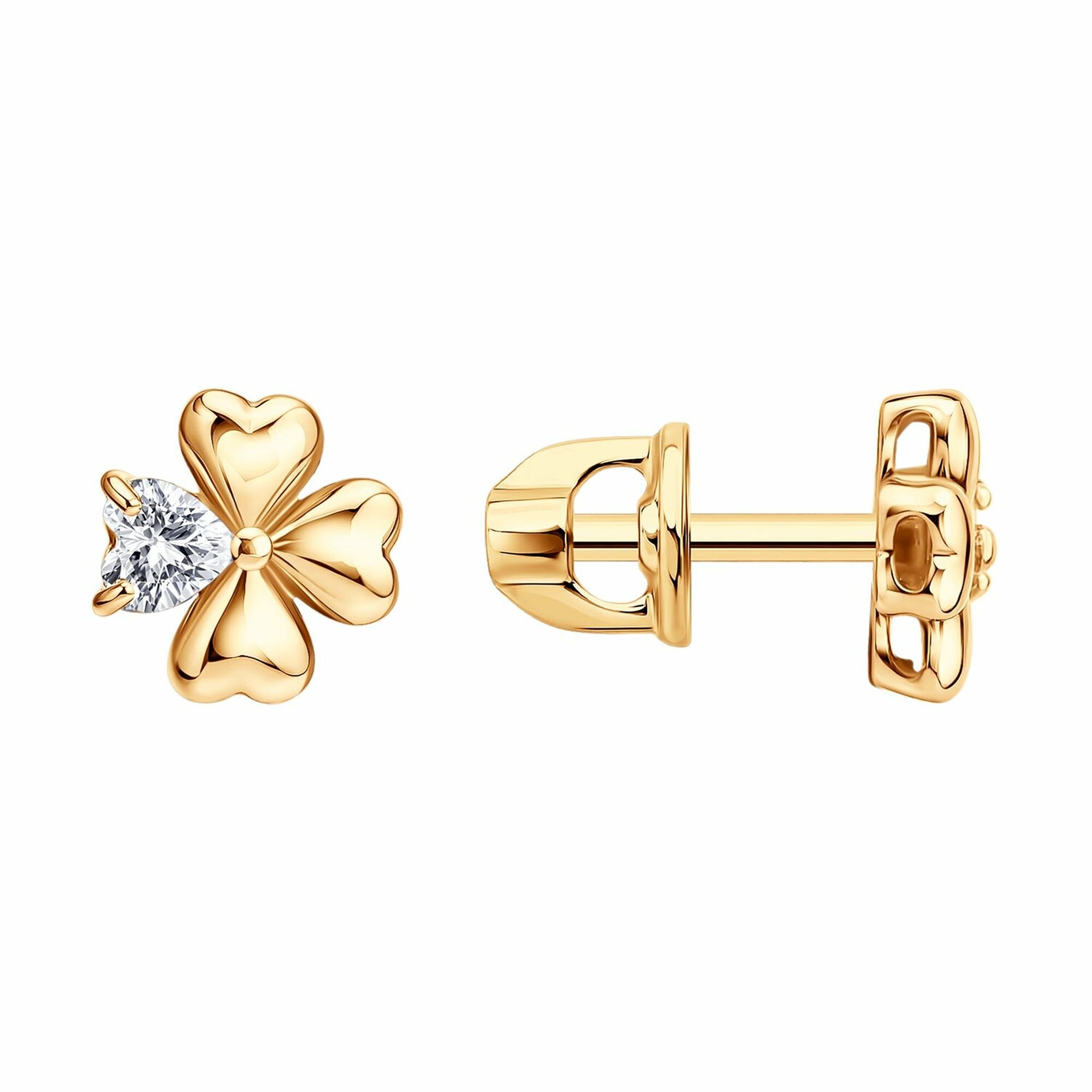 Серьги, красное золото, 585 проба, фианит