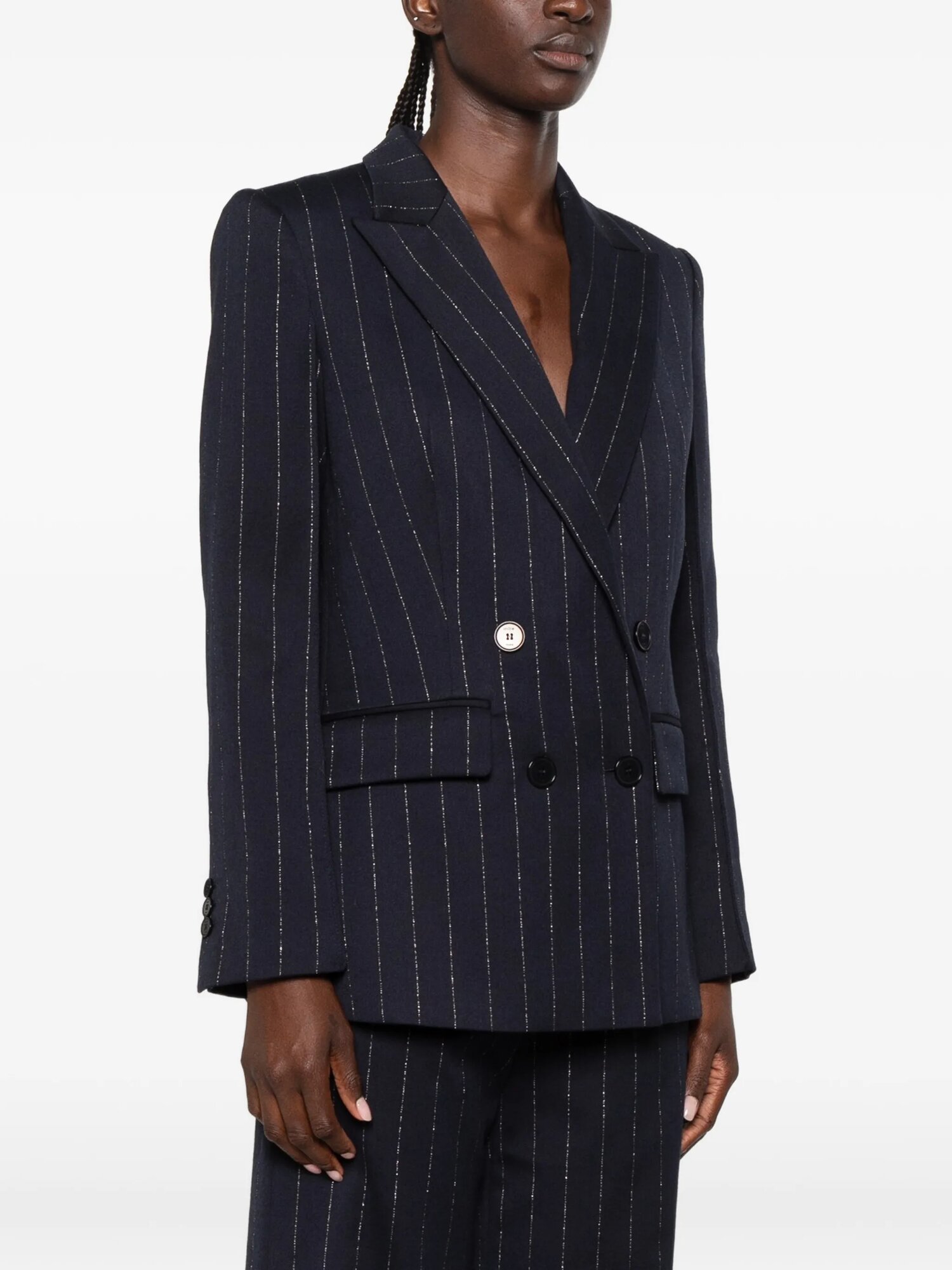 Пиджак MAJE Pinstripe double-breasted blazer, размер 34, синий — фото 1