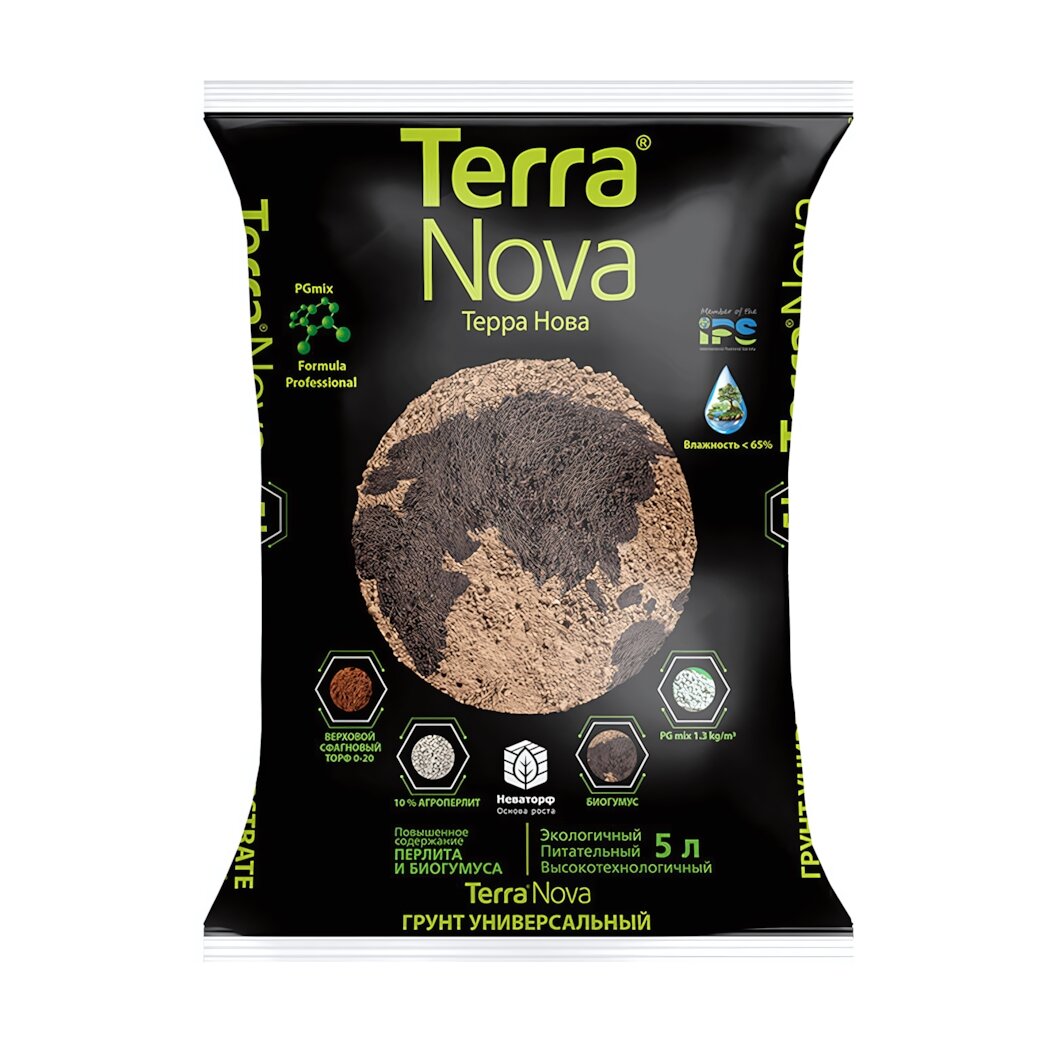 Грунт универсальный Terra Nova 5 л, с биогумусом и перлитом, для рассады и комнатных цветов