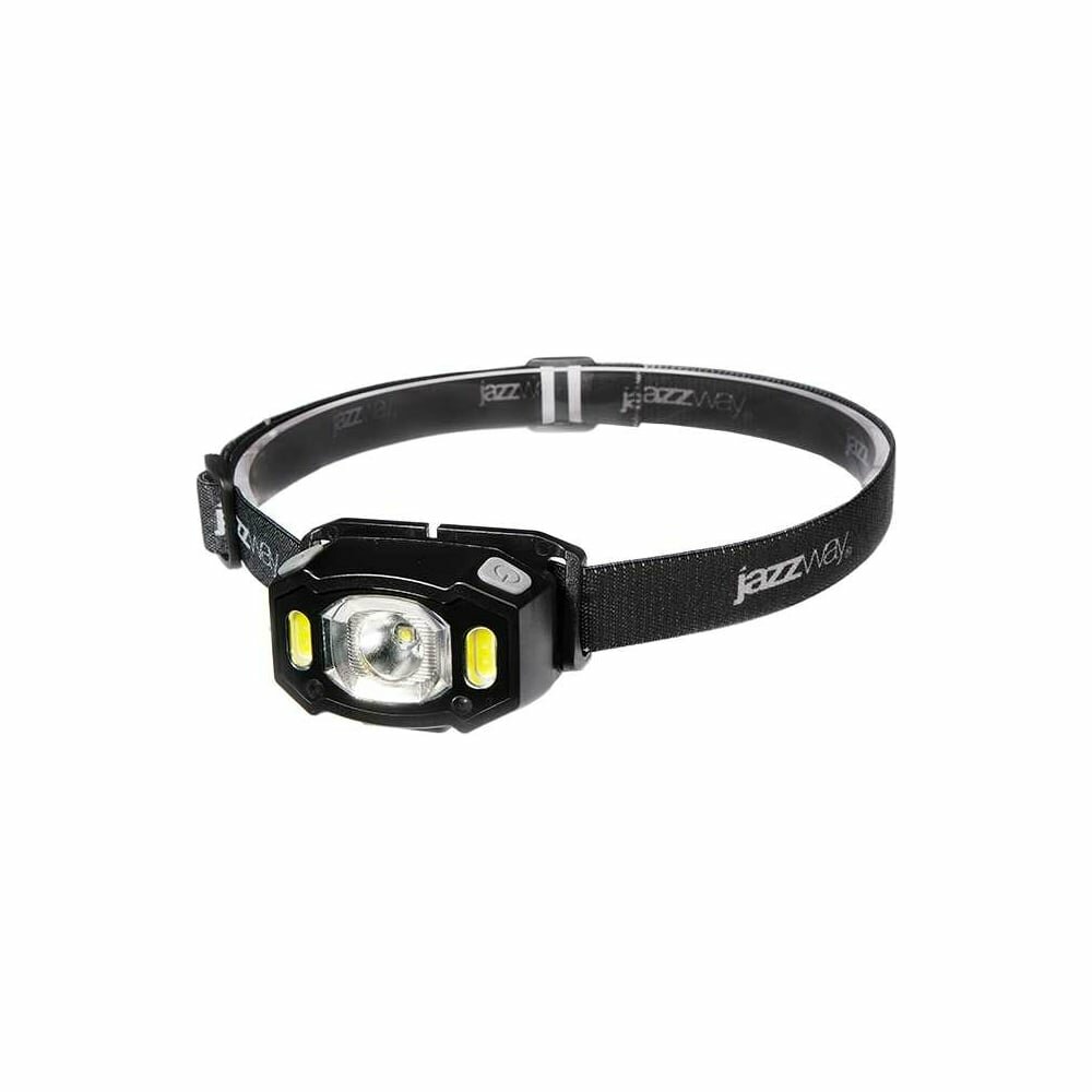 Аккумуляторный налобный фонарь Jazzway AccuH3-L5W-bk LED 5Вт + 2хRED SMD IP54 5 режимов: 100проц. 180лм 3.5ч/50проц. 110лм 5.5ч/30проц. 65лм 15ч/красн. 28ч/мигающ. красн. 12ч аккум. управл. жестами черн. 5036703