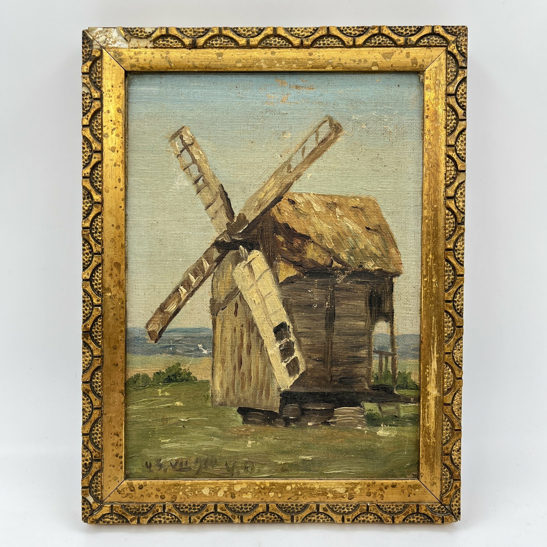 Картина в раме "Ветряная мельница" ("Ветряк"), оргалит, холст, масло, СССР, 1930-1950 гг.