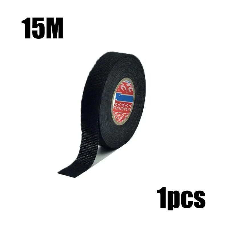 Термостойкая клейкая тканевая лента для автопроводов Black 15м 19mm, 1pcs-15m