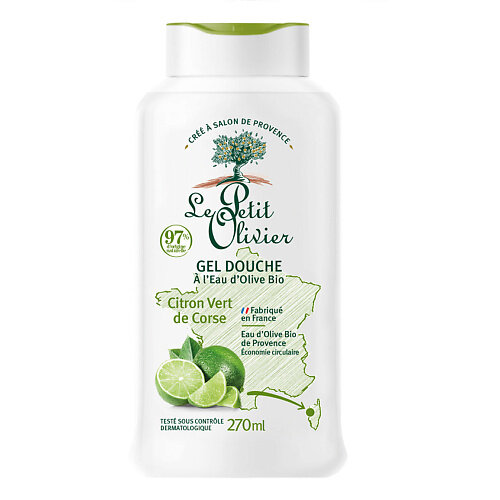 LE PETIT OLIVIER Гель для душа увлажняющий Корсиканский лайм Citron Vert de Corse Gel Douche, 270 мл