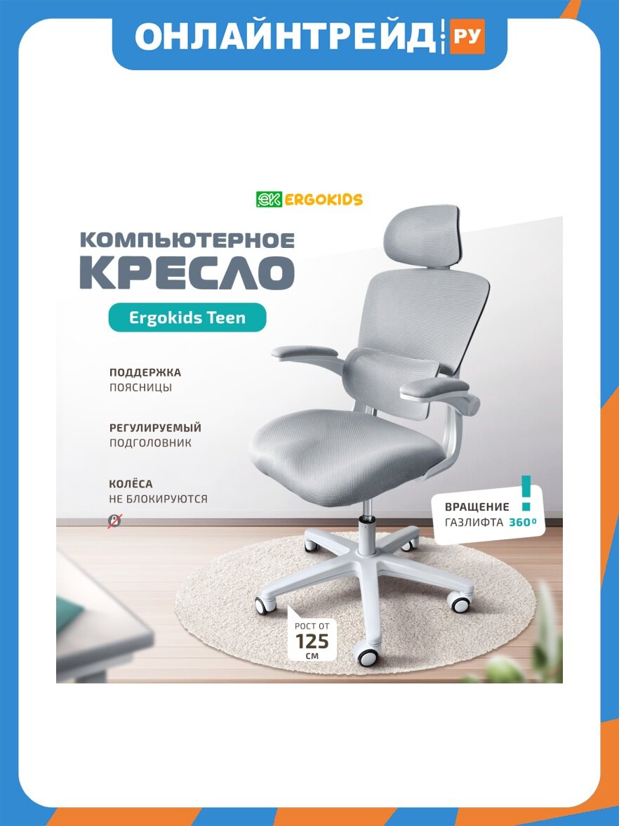 Кресло детское Ergokids Teen Grey c подлокотниками T-1 ARM/G серый