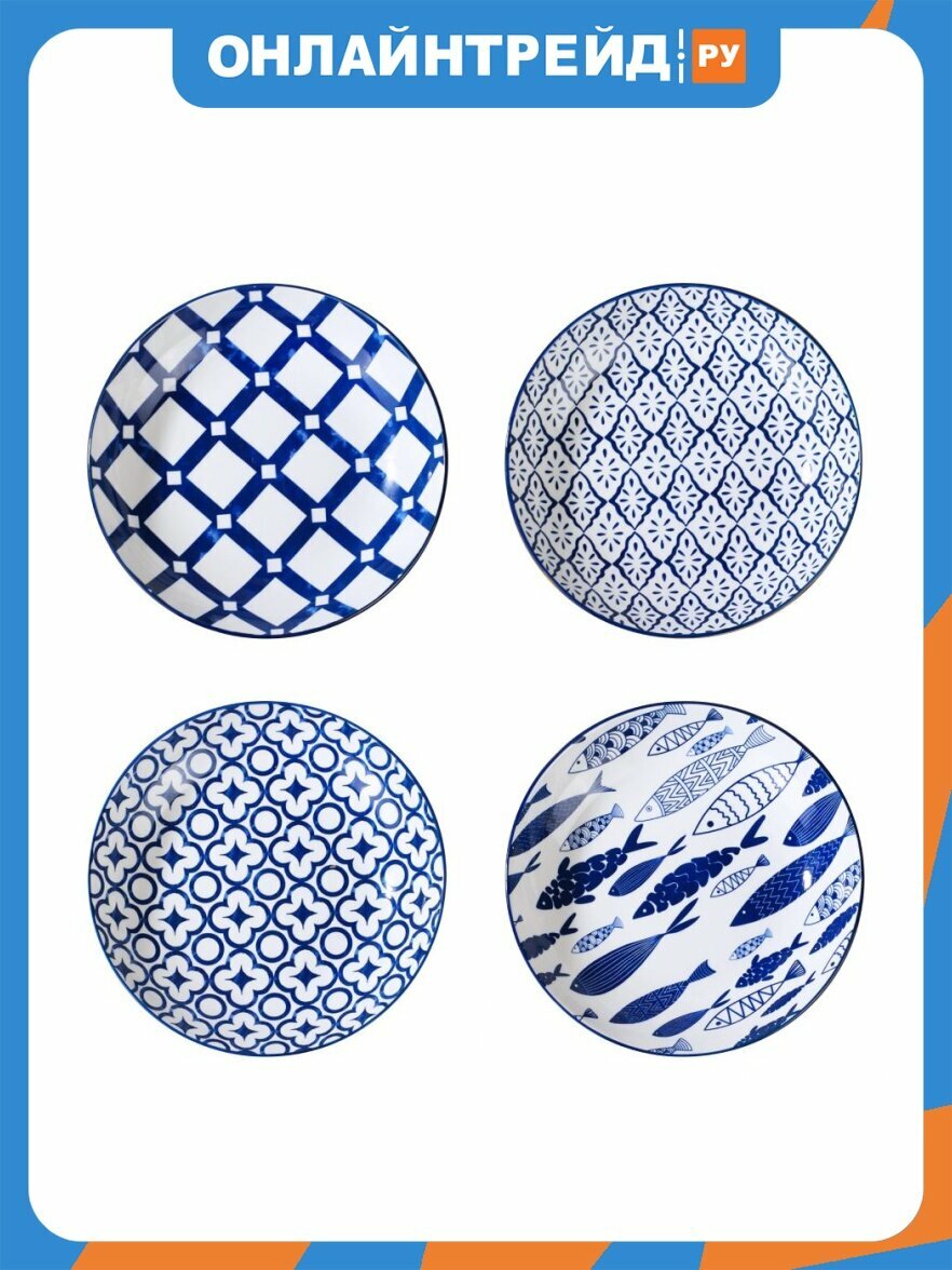Набор тарелок Homium Kitchen, Japanese Collection, Очарование, 4 шт, цвет голубой, D20 см (371594charm)