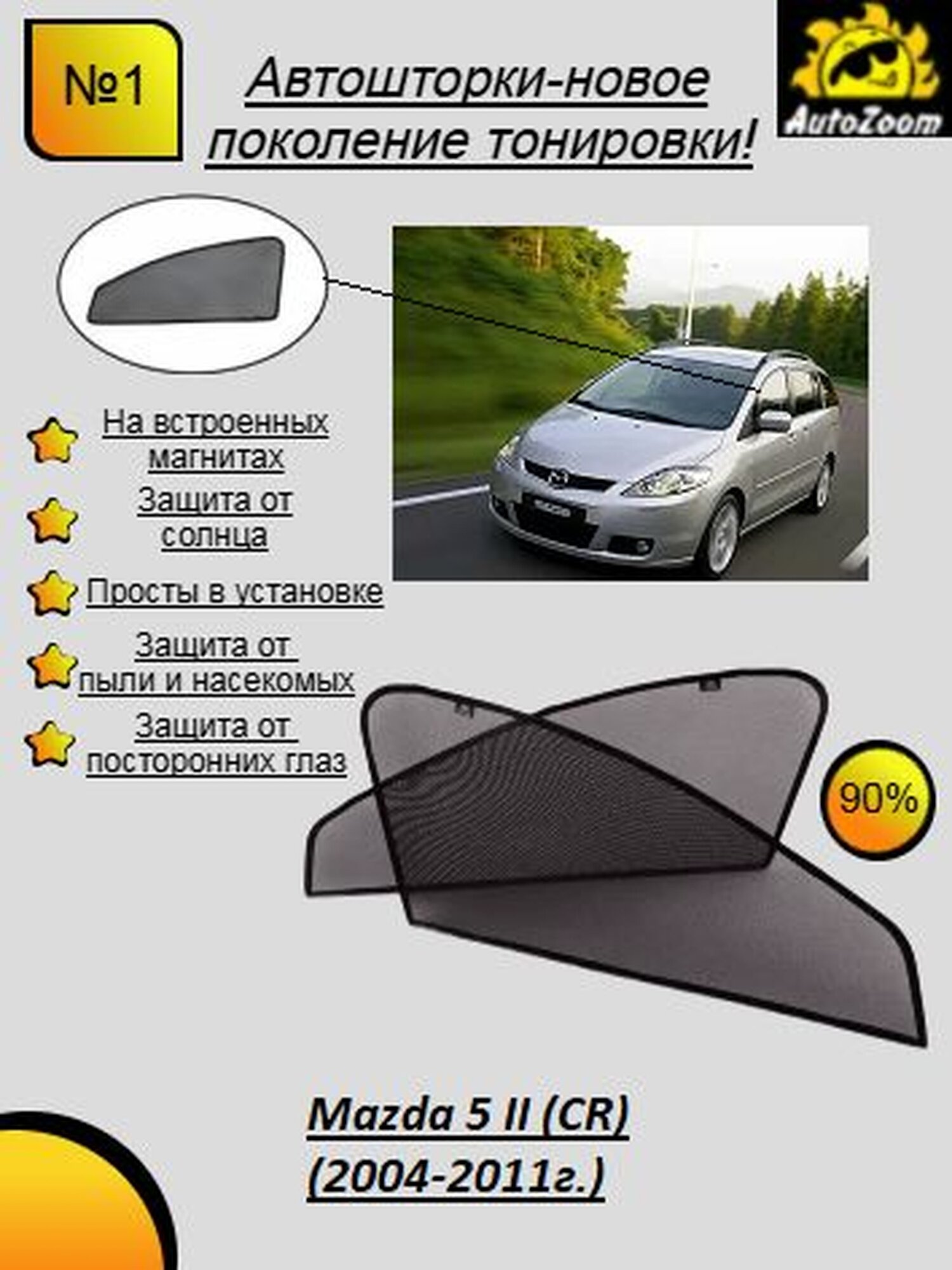 Автошторки магнитные для Mazda 5 2поколение (СR) (2004-2011г.), минивэн,( мазда 5) на передние двери 2 шт