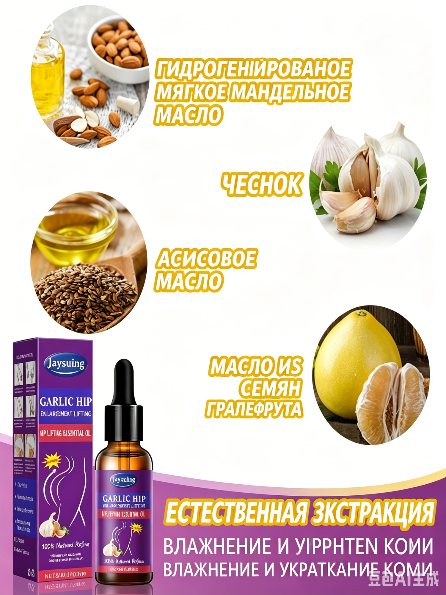 Эфирное масло чеснока, средство для ухода за кожей ягодиц и массажа, мягкая, освежающая эмульсия без ощущения липкости