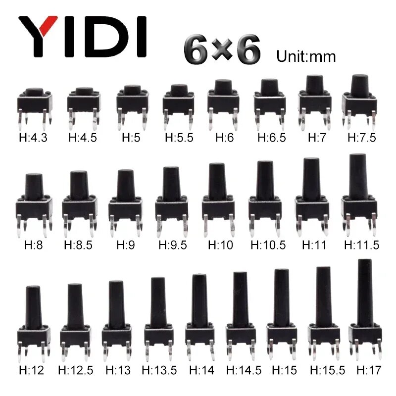 Тактовый переключатель YIDIELE черный 6x6 мм, Height 6.5mm