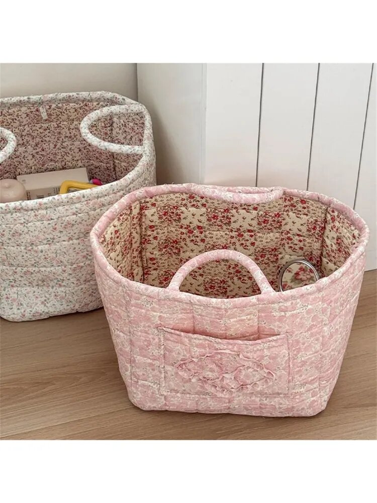 Корзина для белья стеганая Boho Floral, полиэстер, светло-розовый, 32x12x25 см — фото 1